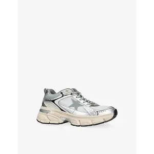 GOLDEN GOOSE Lightstar Leather And Mesh Trainers - Silver Com