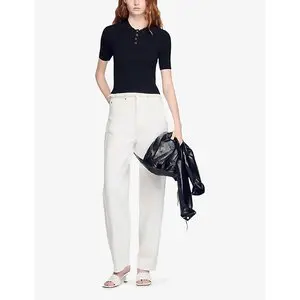 Sandro Collared Short-sleeve Knitted Polo - Black