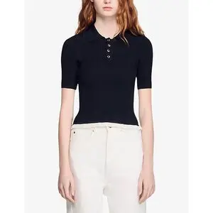Sandro Collared Short-sleeve Knitted Polo - Black