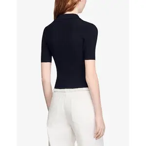 Sandro Collared Short-sleeve Knitted Polo - Black