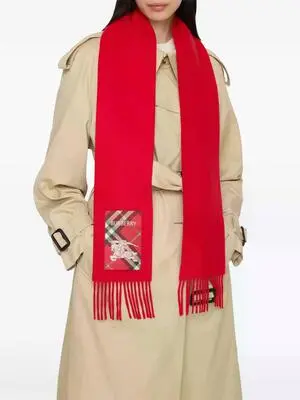 Burberry Check Label Cashmere Scarf - Red