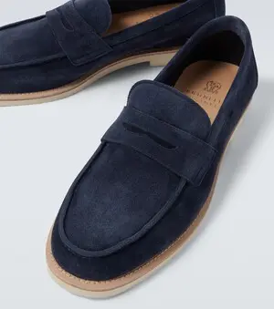 Brunello Cucinelli Suede Penny Loafers - Blue
