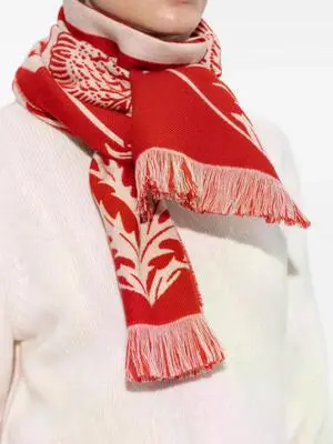 Burberry Thistle Shield Wool Scarf - Red