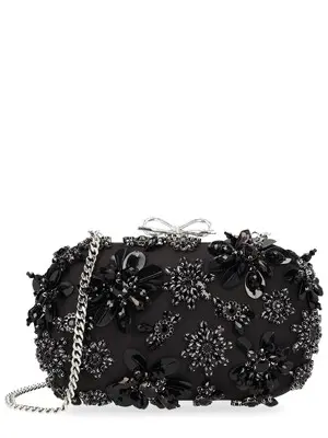 SELF-PORTRAIT Floral Crystal Clutch Bag - Black