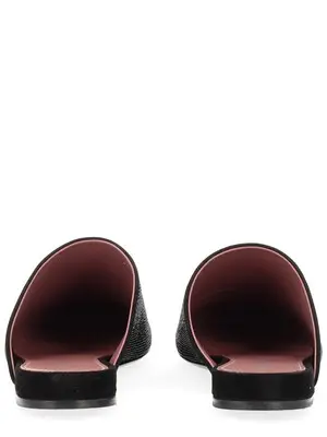 Premiata Leather Slipper With Rhinestone Embellishment - Black