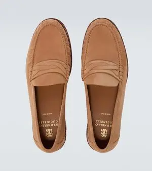 Brunello Cucinelli Suede Penny Loafers - Brown