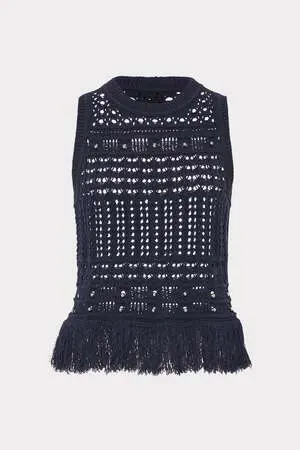 MILLY Beaded Fringe Sleeveless Shell Top
