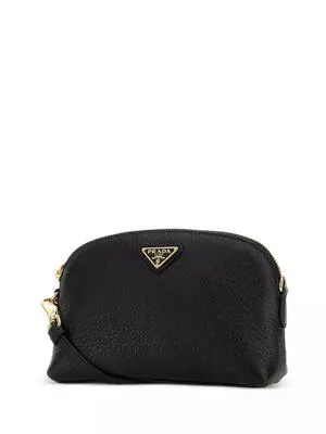 Prada Leather Crossbody With Logo Plaque