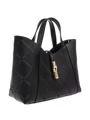Furla Goccia Laser-cut Top Handle Small Tote Bag - Black