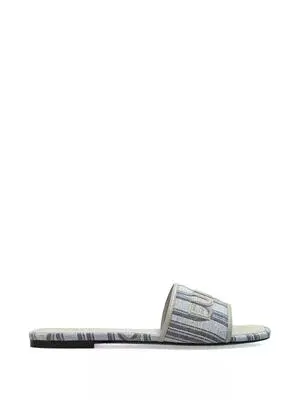 Furla Logo Striped Flat Sandals - Grey