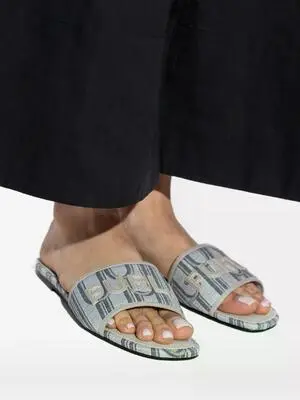 Furla Logo Striped Flat Sandals - Grey