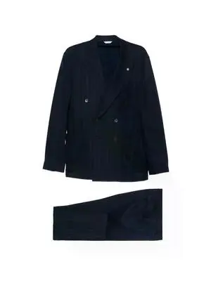 MANUEL RITZ Double-breasted Striped Suit - Blue