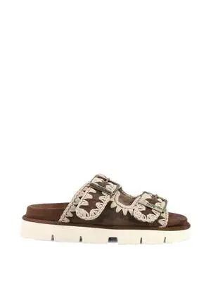 Mou Buckle Crocheted Sandals - Brown