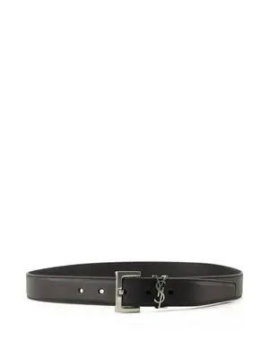 Saint Laurent Cassandre Leather Belt - Black
