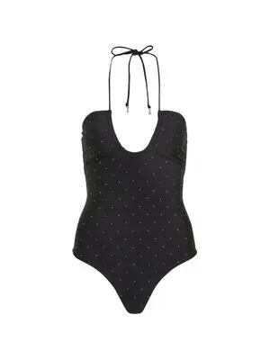 Karl Lagerfeld Crystal Embellished Halterneck Swimsuit - Black