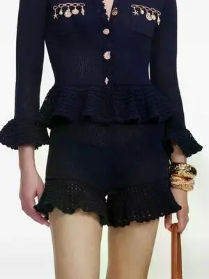 SELF-PORTRAIT Crochet Ruffled Shorts