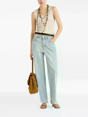 Momoni Ella Ribbed V-neck Top - Neutrals