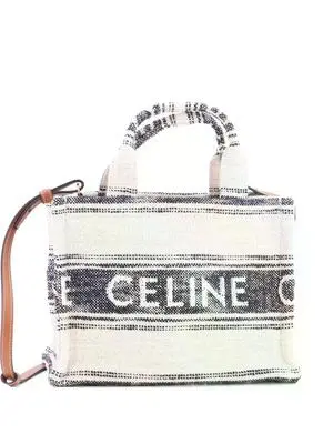Celine Cabas Thais Striped Jacquard Textile Small Tote Bag - Neutrals