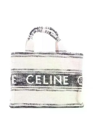 Celine Cabas Thais Striped Jacquard Textile Small Tote Bag - Neutrals