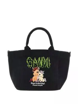 GANNI Small Logo-print Tote - Black