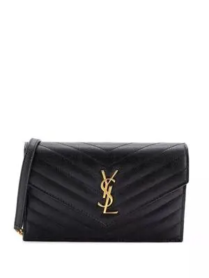 Saint Laurent Classic Monogram Wallet On Chain Matelasse Chevron Leather Small Crossbody Bag - Black