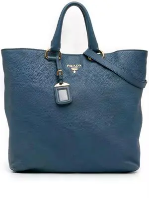 Prada Vitello Daino Open Convertible Tote Satchel - Blue