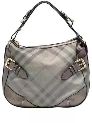Burberry Supernova Check Coated Canvas And Metallic Leather Shoulder Bag - Grey