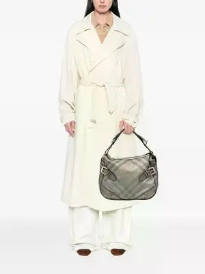 Burberry Supernova Check Coated Canvas And Metallic Leather Shoulder Bag - Grey