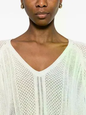 Eric Bompard Pointelle V-neck Knit Top