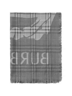 Burberry Wide Ekd Check Wool Silk Scarf - Grey