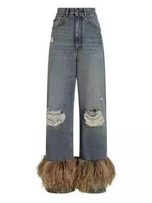 Dolce & Gabbana Distressed Feather Trim Jeans