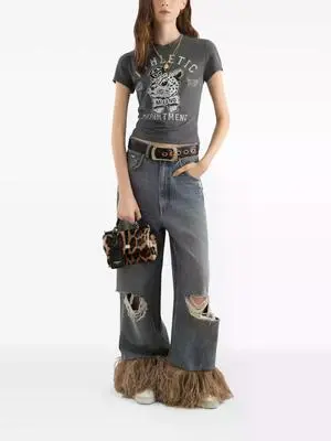 Dolce & Gabbana Distressed Feather Trim Jeans