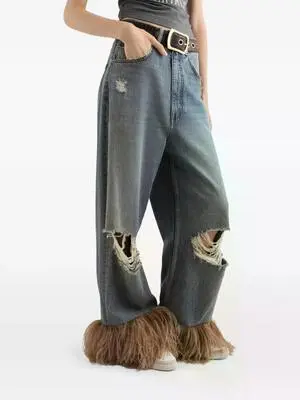 Dolce & Gabbana Distressed Feather Trim Jeans