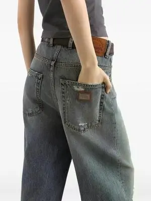 Dolce & Gabbana Distressed Feather Trim Jeans