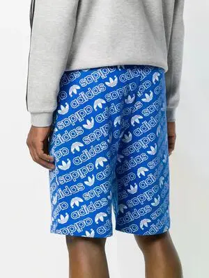 Adidas Cobalt Cotton Jersey All-over Logo Print Shorts
