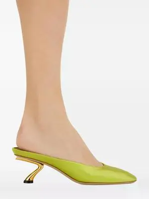 FERRAGAMO S-shaped Heeled Mules In Nappa Leather - Green