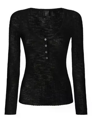 Pinko Ribbed Long-sleeve Sweater With Granddad Neckline