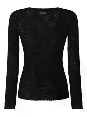 Pinko Ribbed Long-sleeve Sweater With Granddad Neckline
