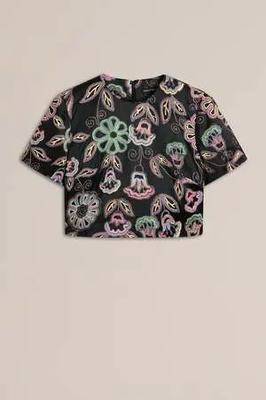 Scanlan Theodore Printed Satin Short Sleeve Top