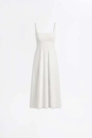 Scanlan Theodore Crepe Knit Daisy Neck Dress - Cream