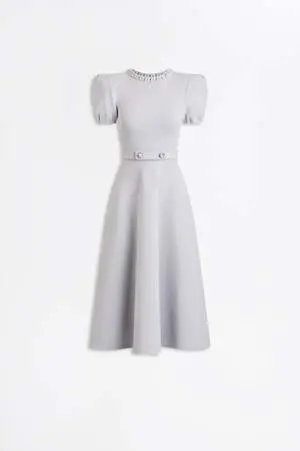 Scanlan Theodore Crepe Knit Gather Sleeve Dress - Grey
