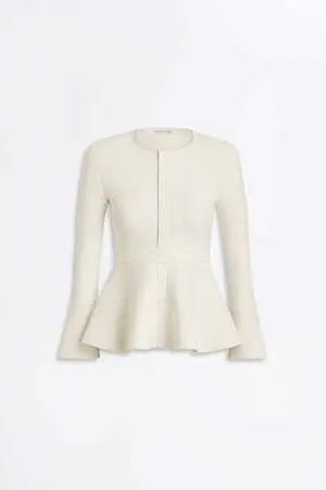 Scanlan Theodore Crepe Knit Ruffle Jacket - Cream