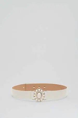 Scanlan Theodore Italian Oval Jeweled 3.5 Belt - Creme