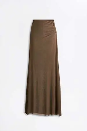 Scanlan Theodore Mesh Draped Maxi Skirt - Camel