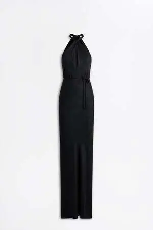 Scanlan Theodore Silk Jacquard Tie Neck Gown - Black