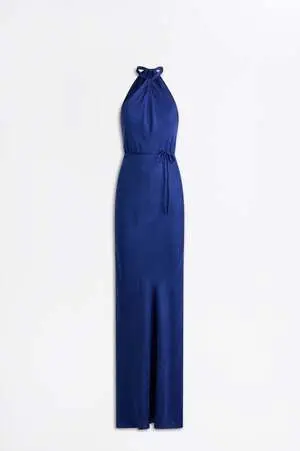Scanlan Theodore Silk Jacquard Tie Neck Gown - Ocean