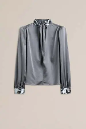 Scanlan Theodore Sequin Trim Turban Neck Blouse - Grey