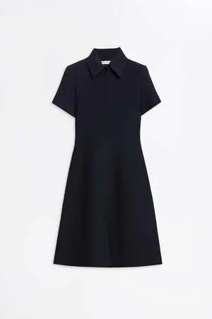 Scanlan Theodore Crepe Knit Mini Zip Shirt Dress - Navy