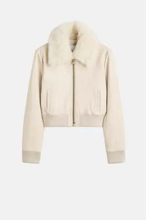 Scanlan Theodore Toscana Collar Leather Bomber - Bone