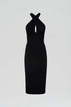 Scanlan Theodore Crepe Knit Wrap Neck Knee Length Gown